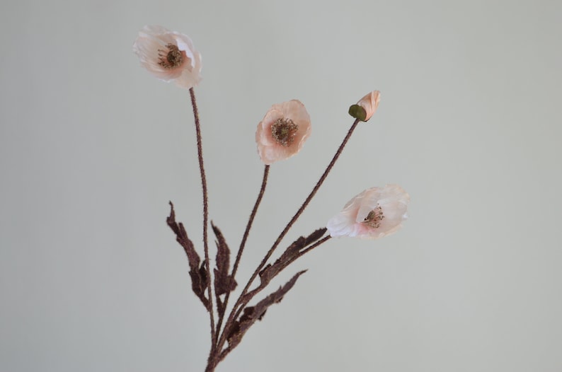 20" Autumn Fall White Faux Poppy Flowers Branch, 4 Blooms Each Spray ...