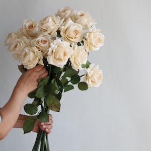29.5" Ivory Beige Faux Real Touch Roses, Bone White Artificial Flowers ...