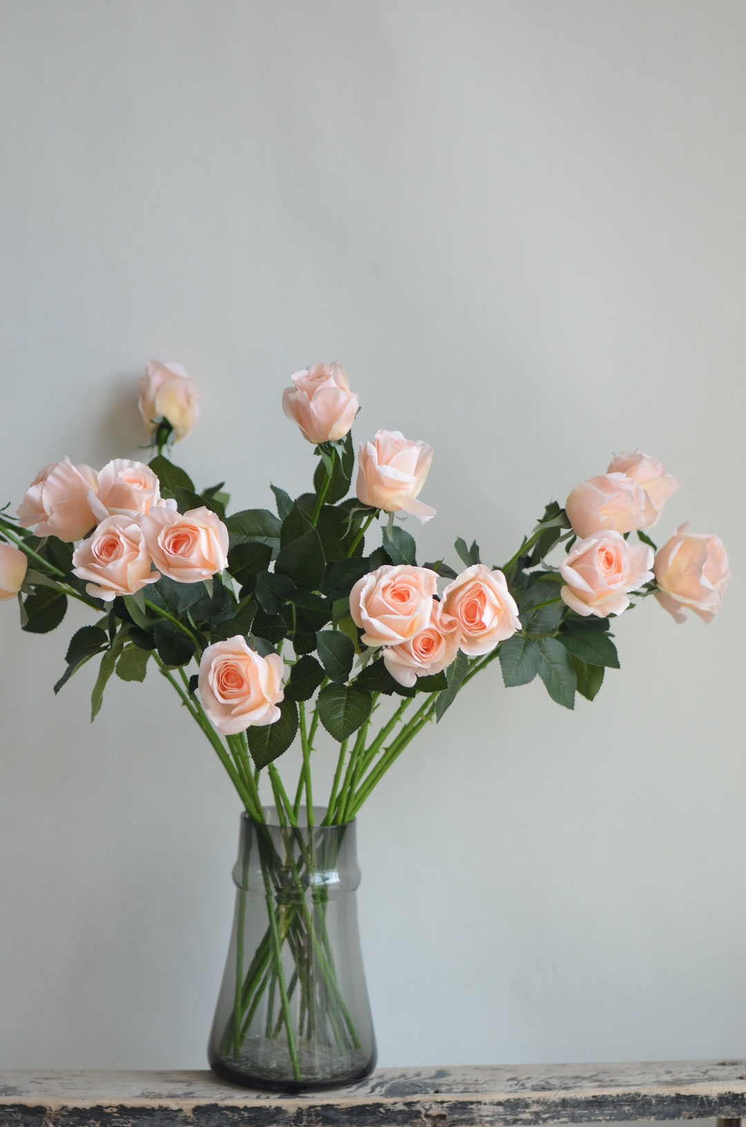 25" Real Touch Roses- Peach Champagne, Half Opened Faux Roses, High ...