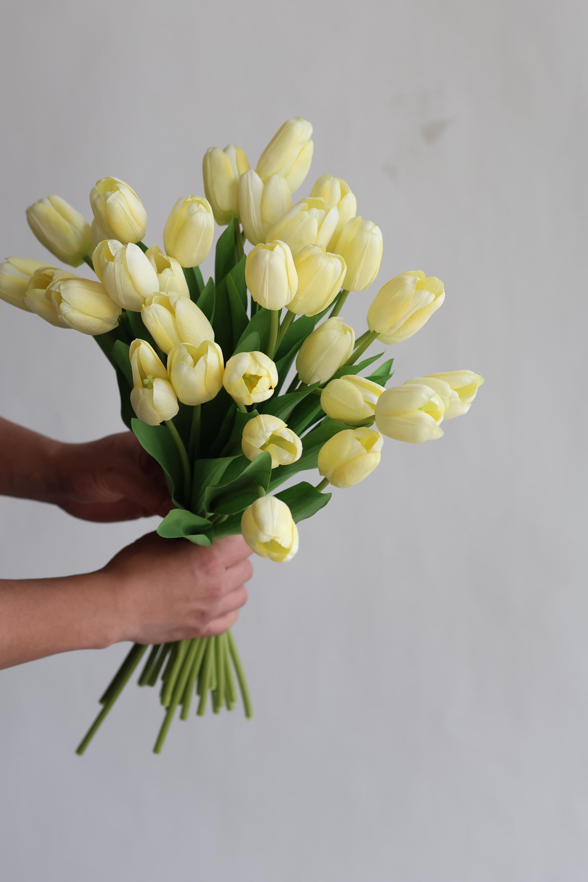 Real Touch Pastel Yellow Tulips: Faux Spring Floral (18.8"), Artificial ...