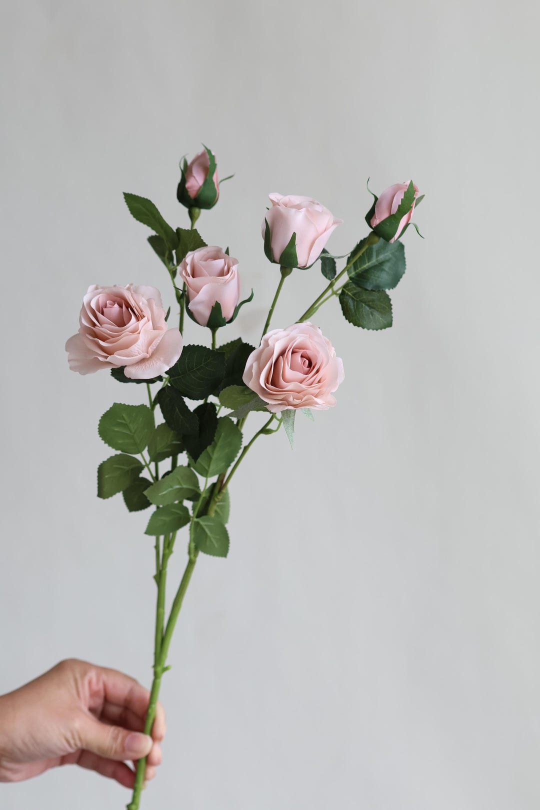 6 Heads Faux Real Touch Roses in Dusty Rose Pink, Realistic Artificial ...