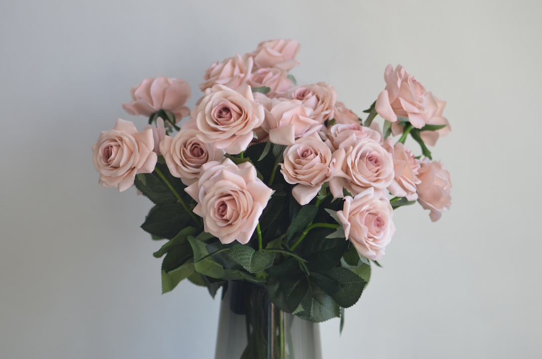 16" Smoky Pink Real Touch Faux Garden Roses, Dusty Pink DIY Florals ...