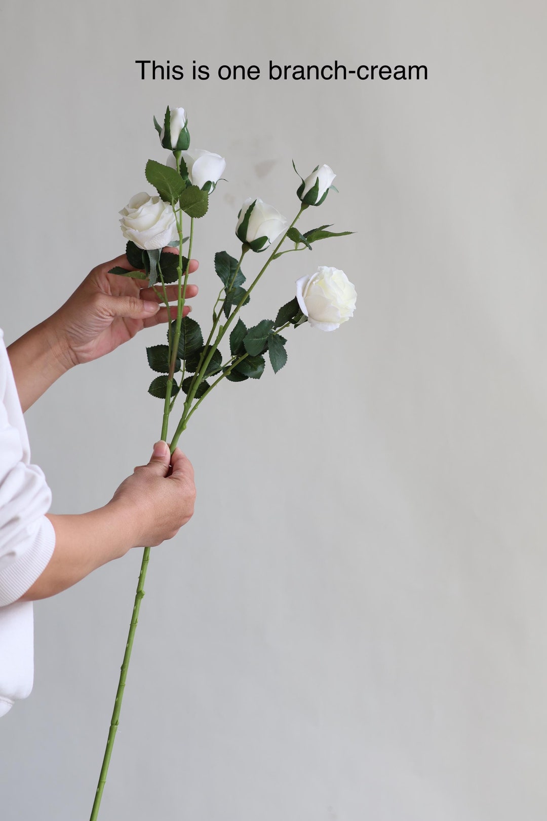 6 Heads Faux Real Touch Cream Roses, Realistic Artificial Flower, DIY ...