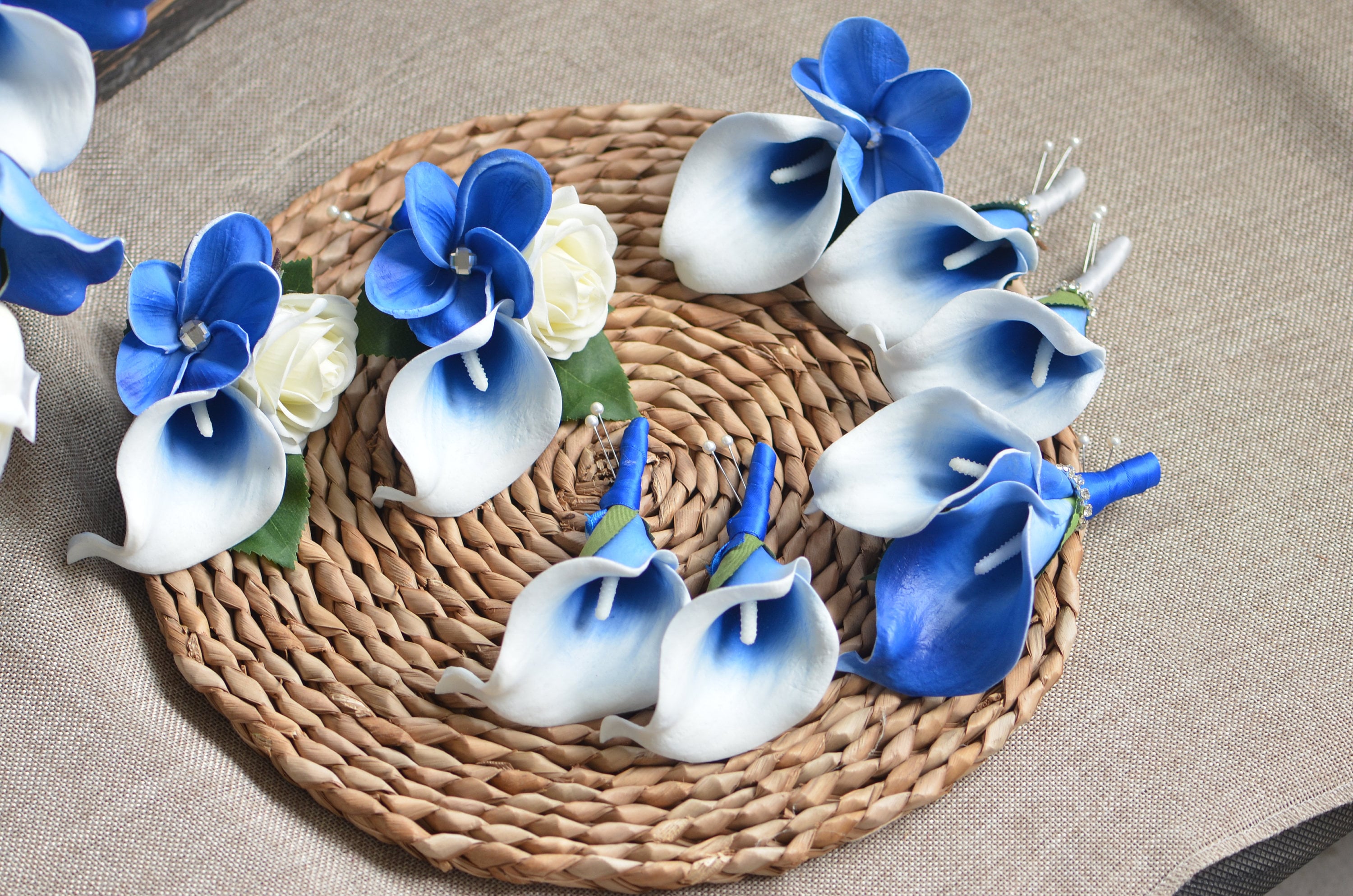 Royal Blue Calla Lily Wedding Bouquet Set, Real Touch Artificial Flower ...