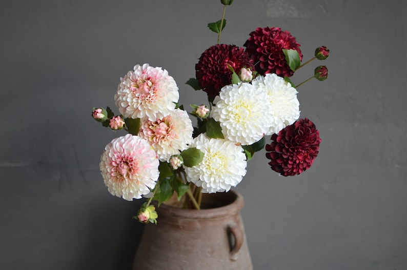 Faux Dahlia White Dahlia Flowers Gradient Red Burgundy - Etsy
