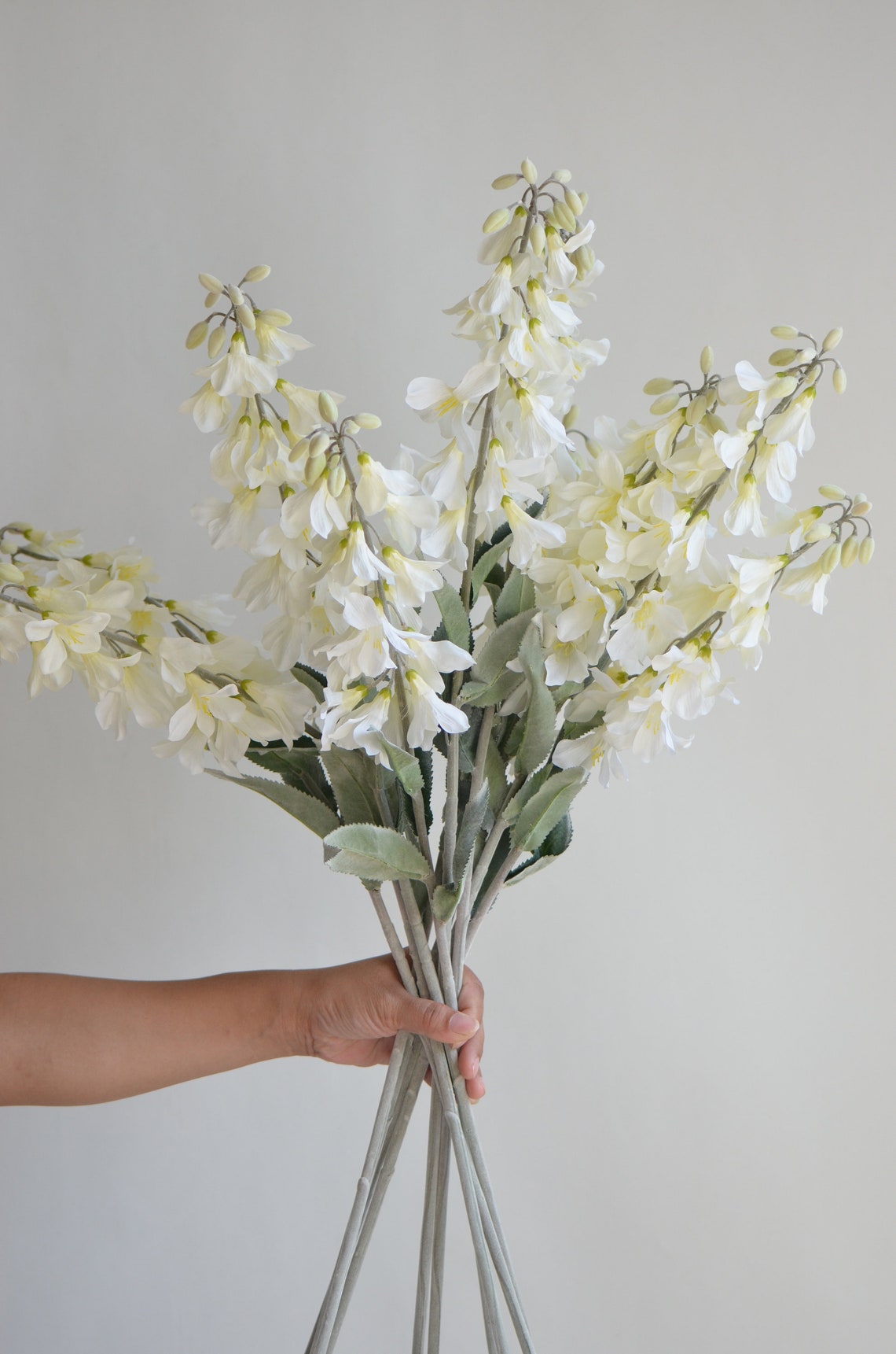31.5" Fake White Flowers Ridderspoor Branch, Realistic Fake Delphinium ...