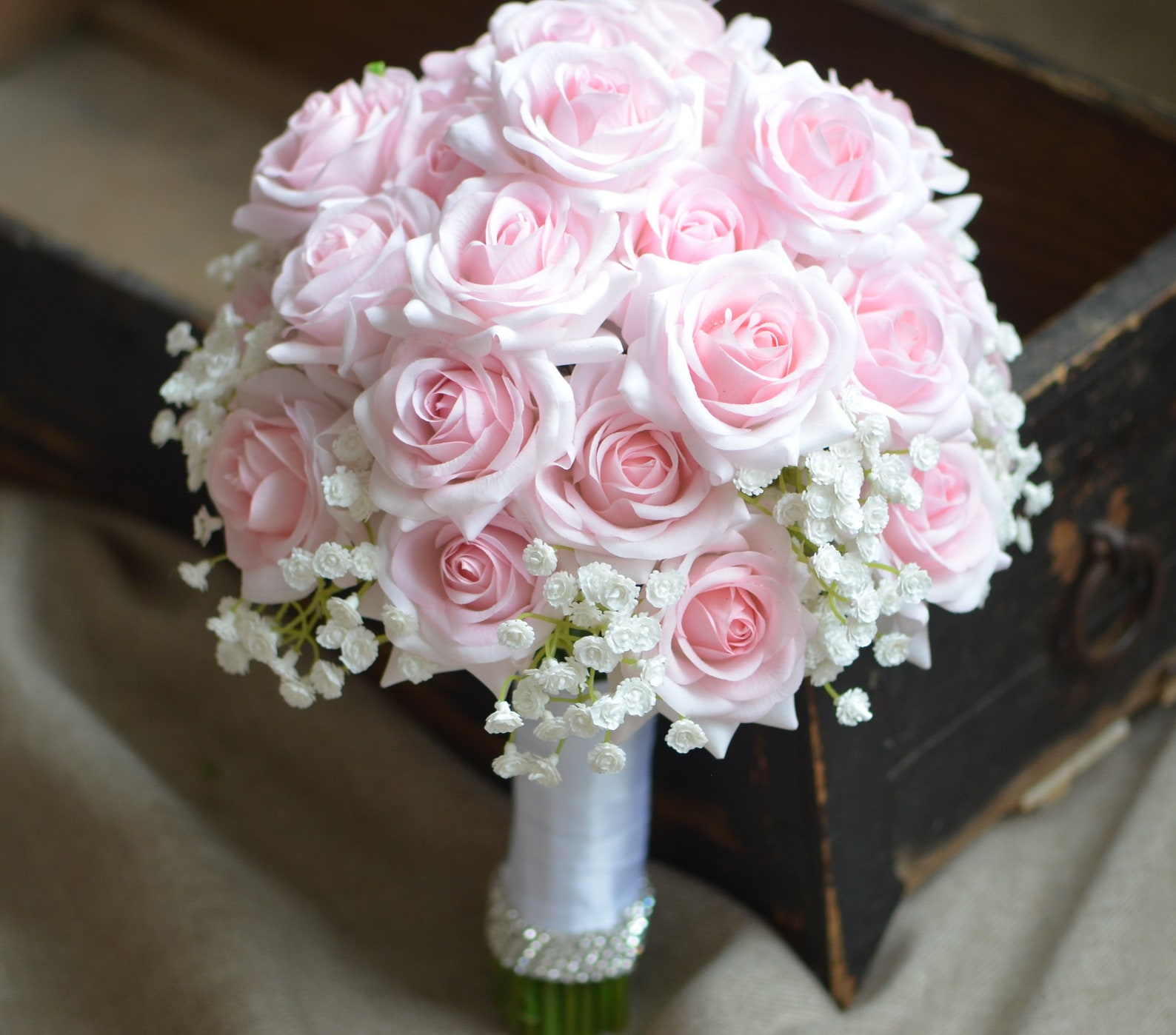 Pink Roses Bouquets Real Touch Pale Pink Roses Bridal Bouquets Silk ...