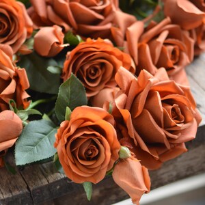 27.5" Burnt Orange Real Touch Artificial Roses, 3 Heads, DIY Florals ...