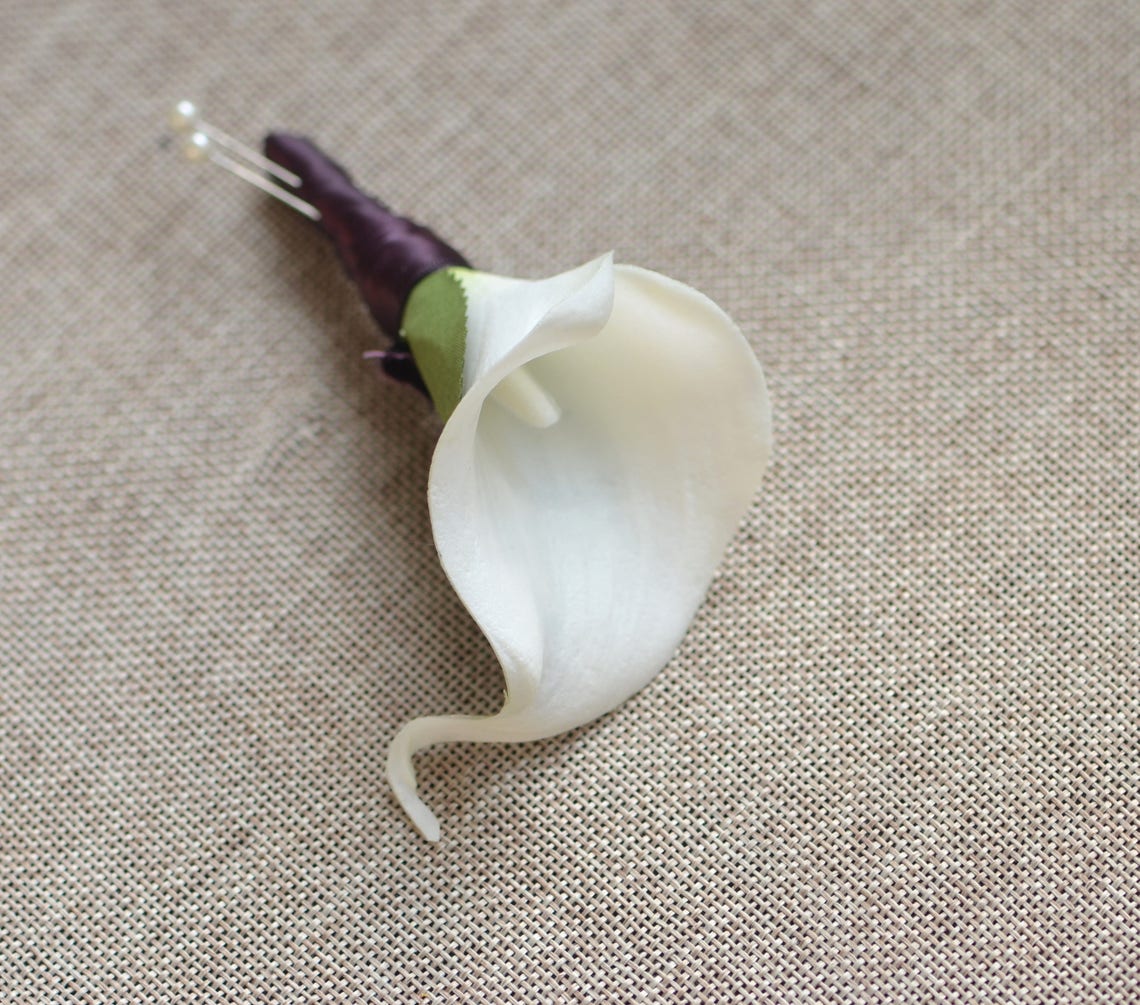 Ivory Calla Lily Boutonnieres Real Touch Flowers Wedding Boutonnieres ...