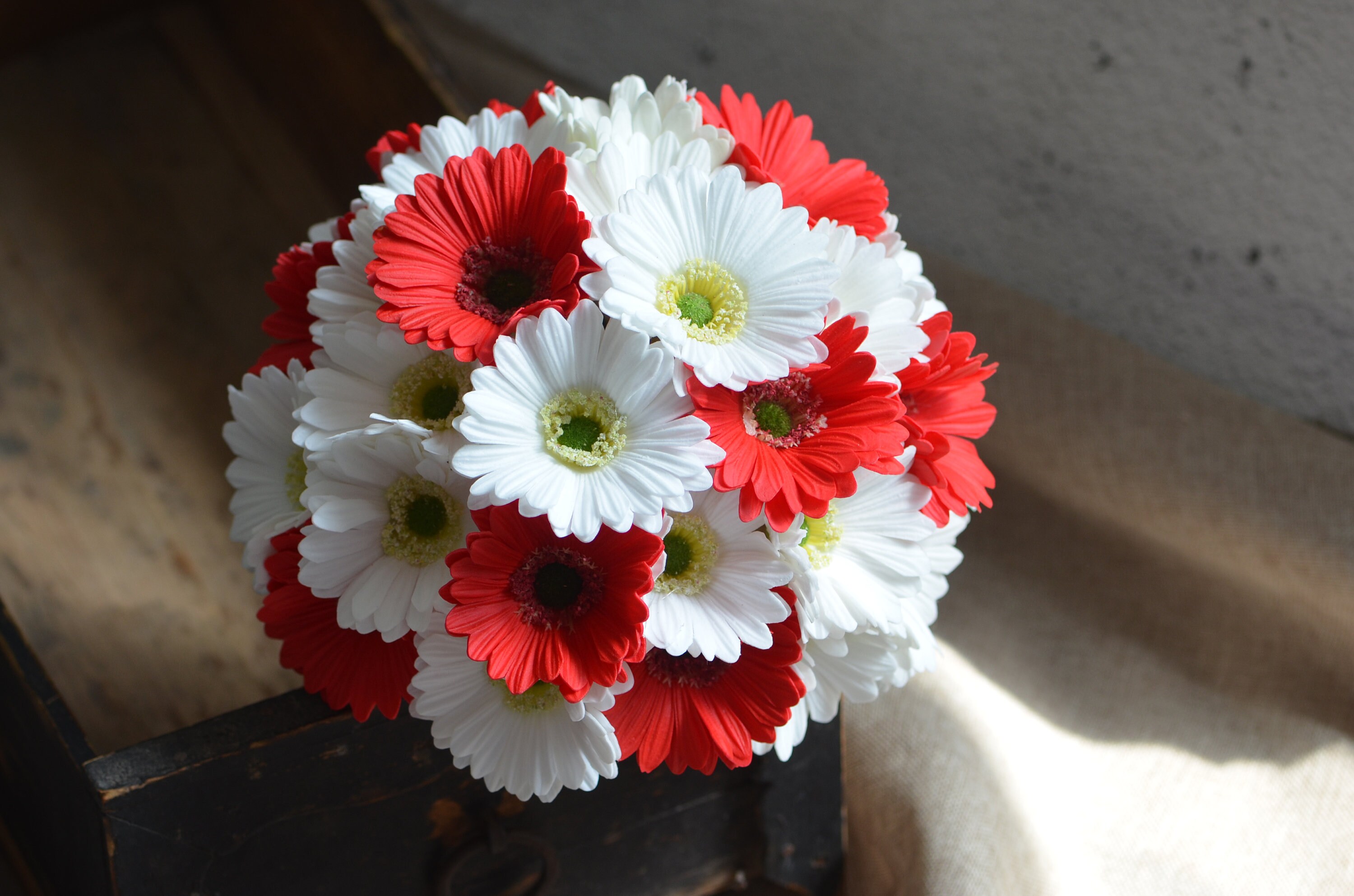 Red White Gerbera Daisy Bridal Bouquet Real Touch Flowers | Etsy