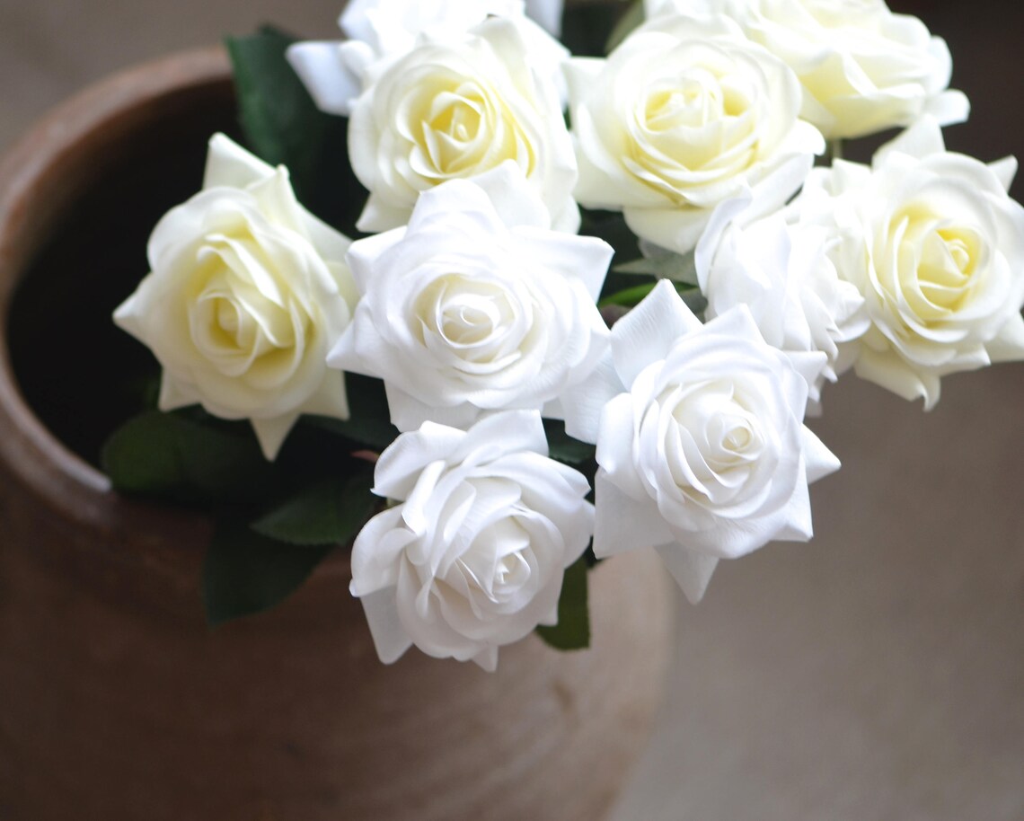 Ivory White Roses Real Touch Flowers Silk Roses DIY Wedding | Etsy
