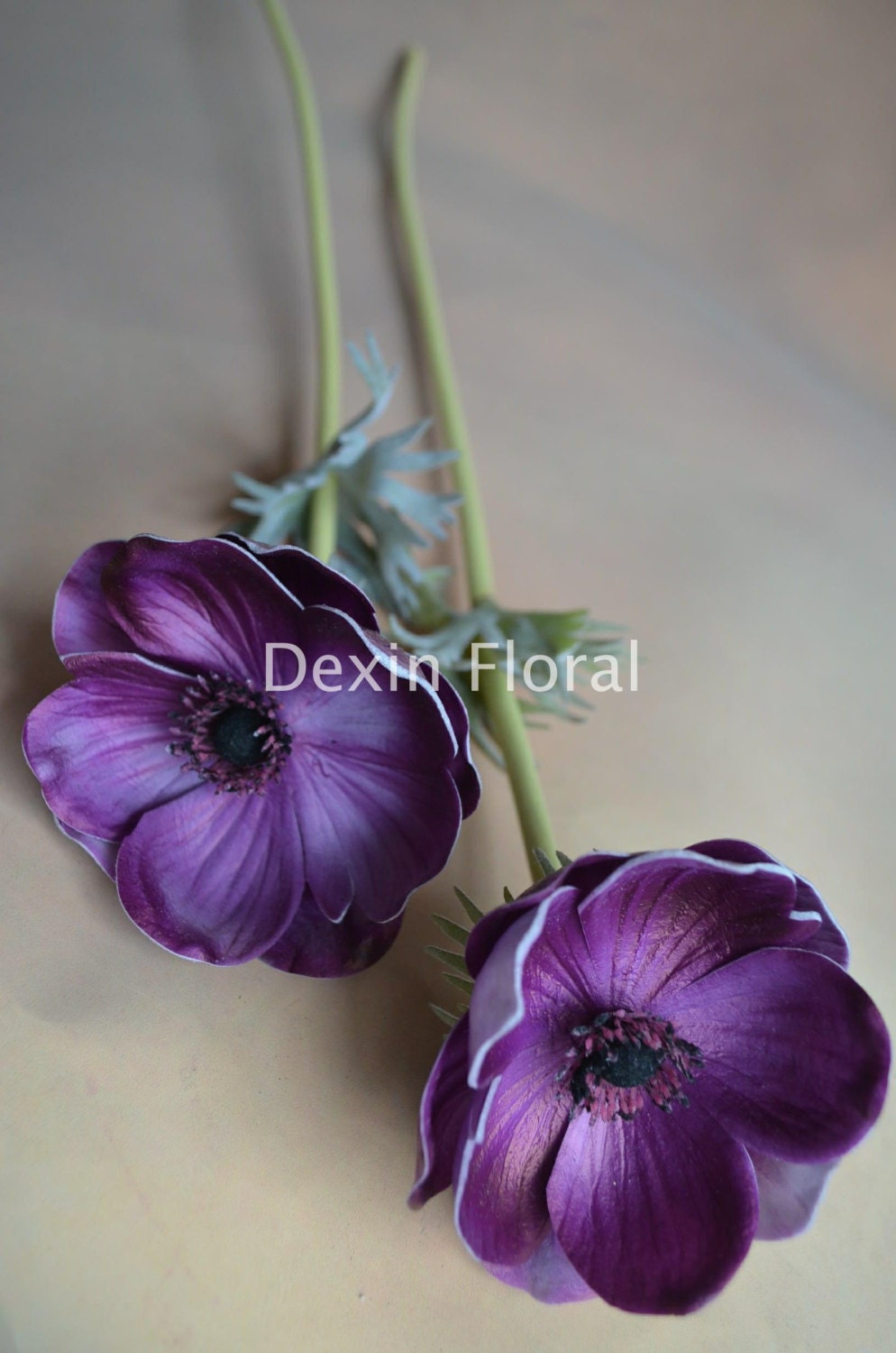 Natural Real Touch Purple Artificial Silk Anemones Single Stem - Etsy