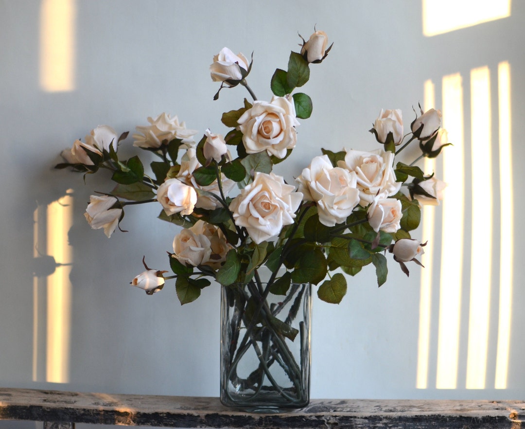 34"-tan Beige Color Shades Real Touch Roses, Luxry Realistic Artificial ...