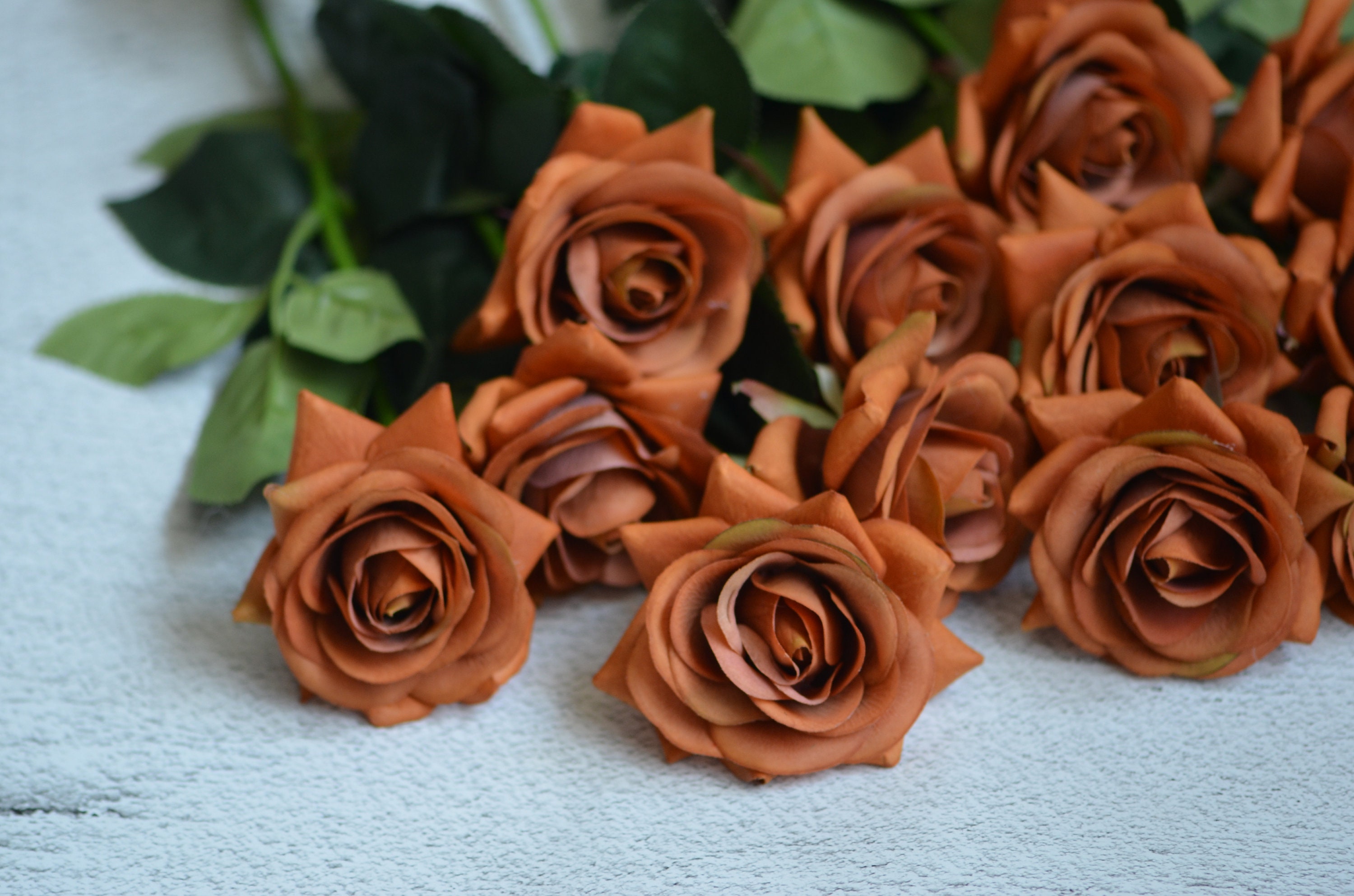 Burnt Orange Real Touch Silk Roses DIY Silk Bridal Bouquets | Etsy UK