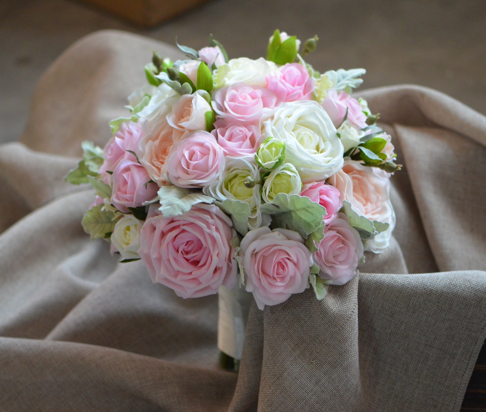 Pink Roses Bouquets Real Touch Pink Ivory Roses Bridal - Etsy