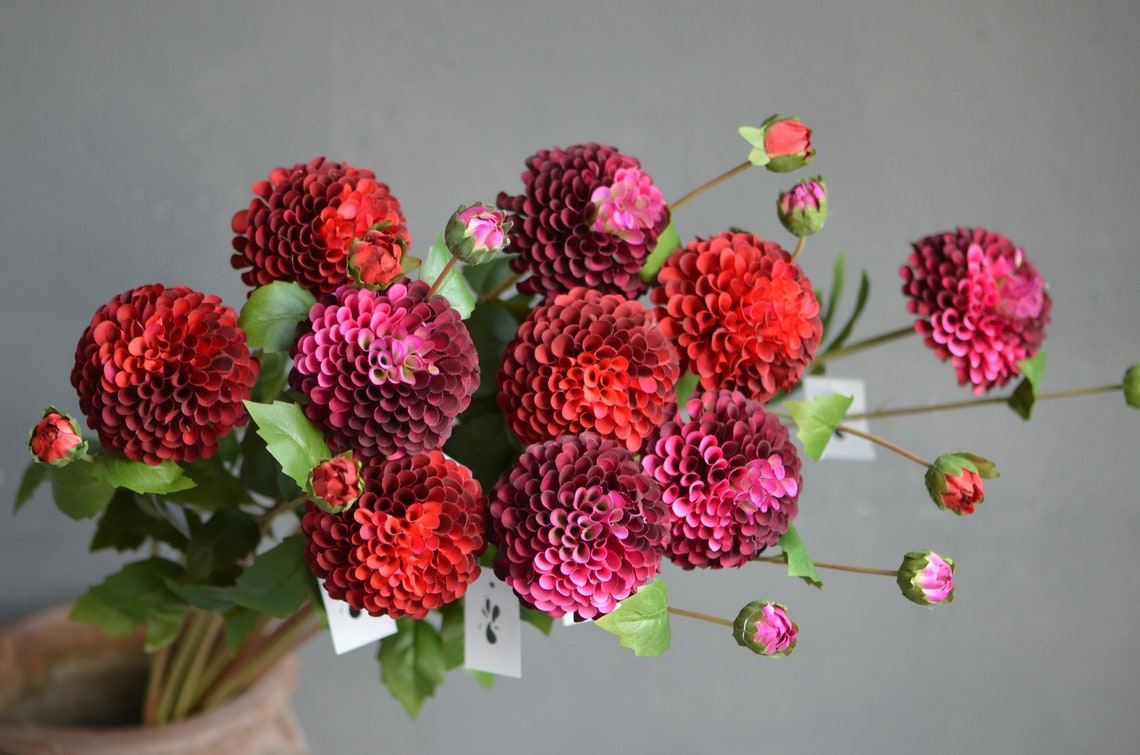 Faux Dahlia Burgundy Red Dahlia Round gradient Colors | Etsy