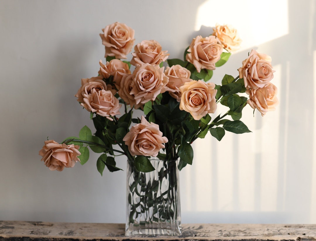 29.5" Tan Beige Real Touch Roses, Luxry Realistic Morandi Pink Quartz ...