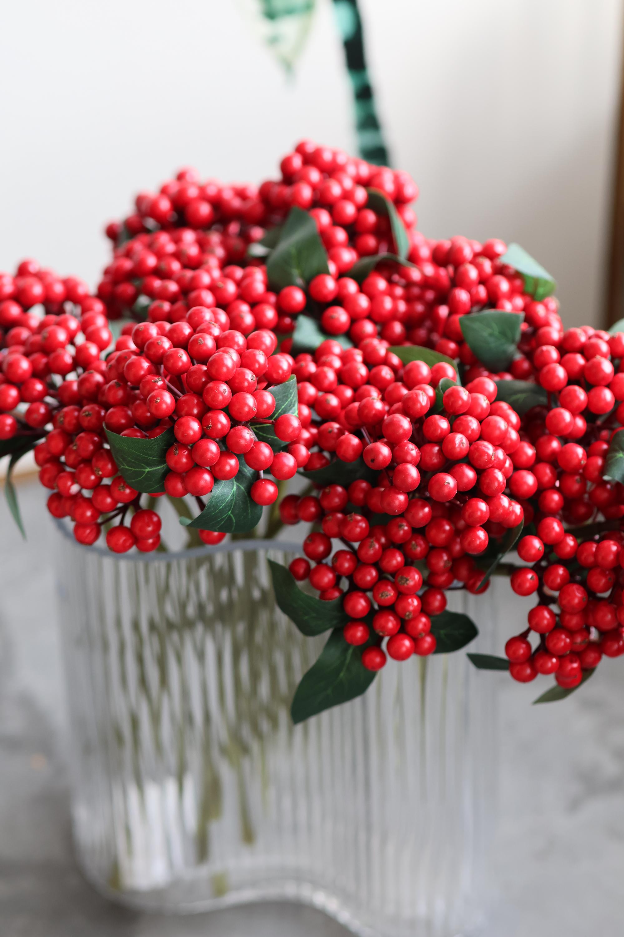 11" Faux Red Berry Branch, Decorative Berries Stem, Minimalist Style ...