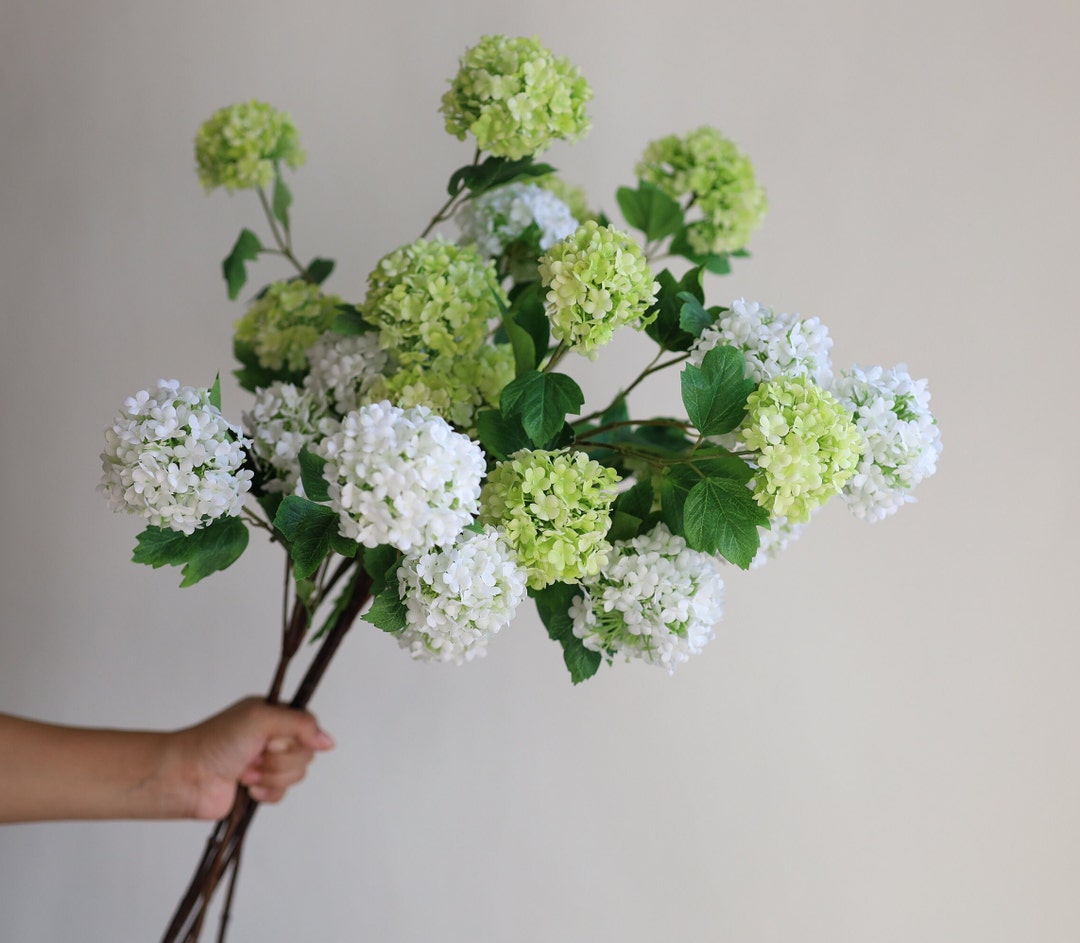 5 Heads-39" Faux Snowball Flower in White/greem, Spring Flowers Branch ...