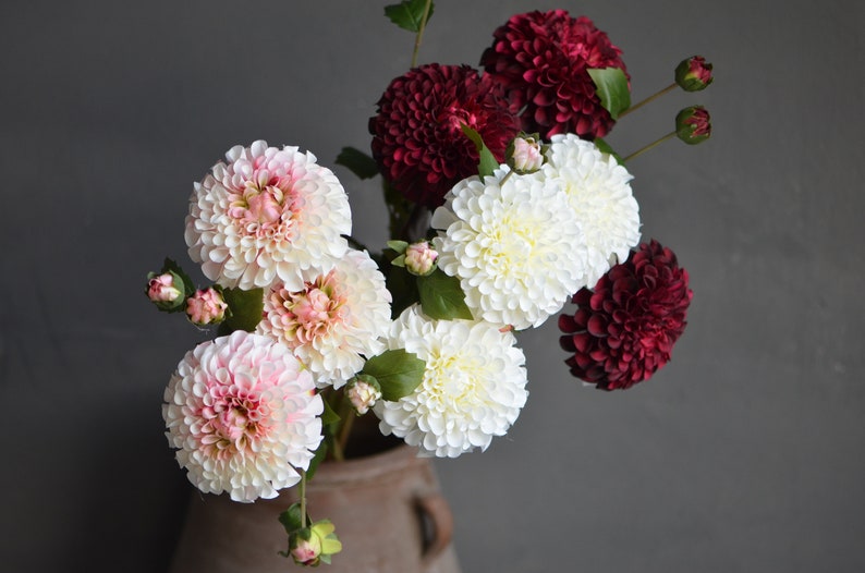 Faux Dahlia White Dahlia Flowers Gradient Red Burgundy - Etsy