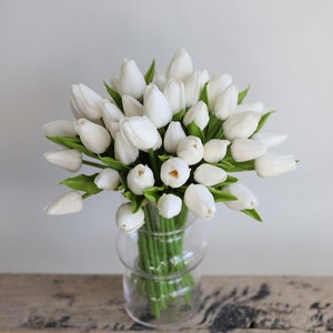Real Touch Cream White Mini Tulips-12 Heads, Artificial Flowers, DIY ...