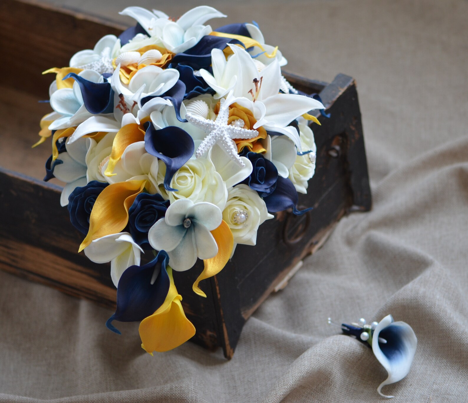 Gold Navy Beach Bridal Bouquet Real Touch Flowers Plumerias | Etsy