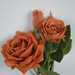 27.5" Burnt Orange Real Touch Artificial Roses, 3 Heads, DIY Florals ...