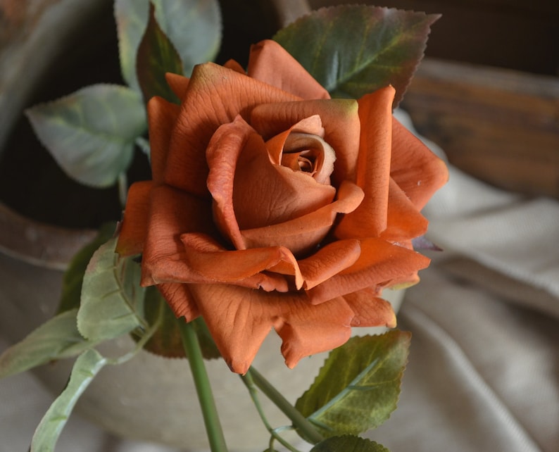 3 Heads Burnt Orange/terracotta Roses Spray Artificial - Etsy