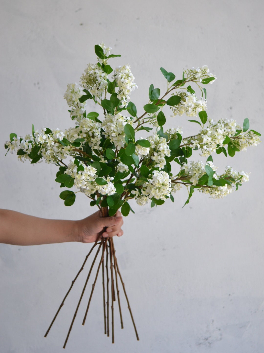 28" Cream Fake Lilacs Flower Branch, Faux Spring Flower Stem ...