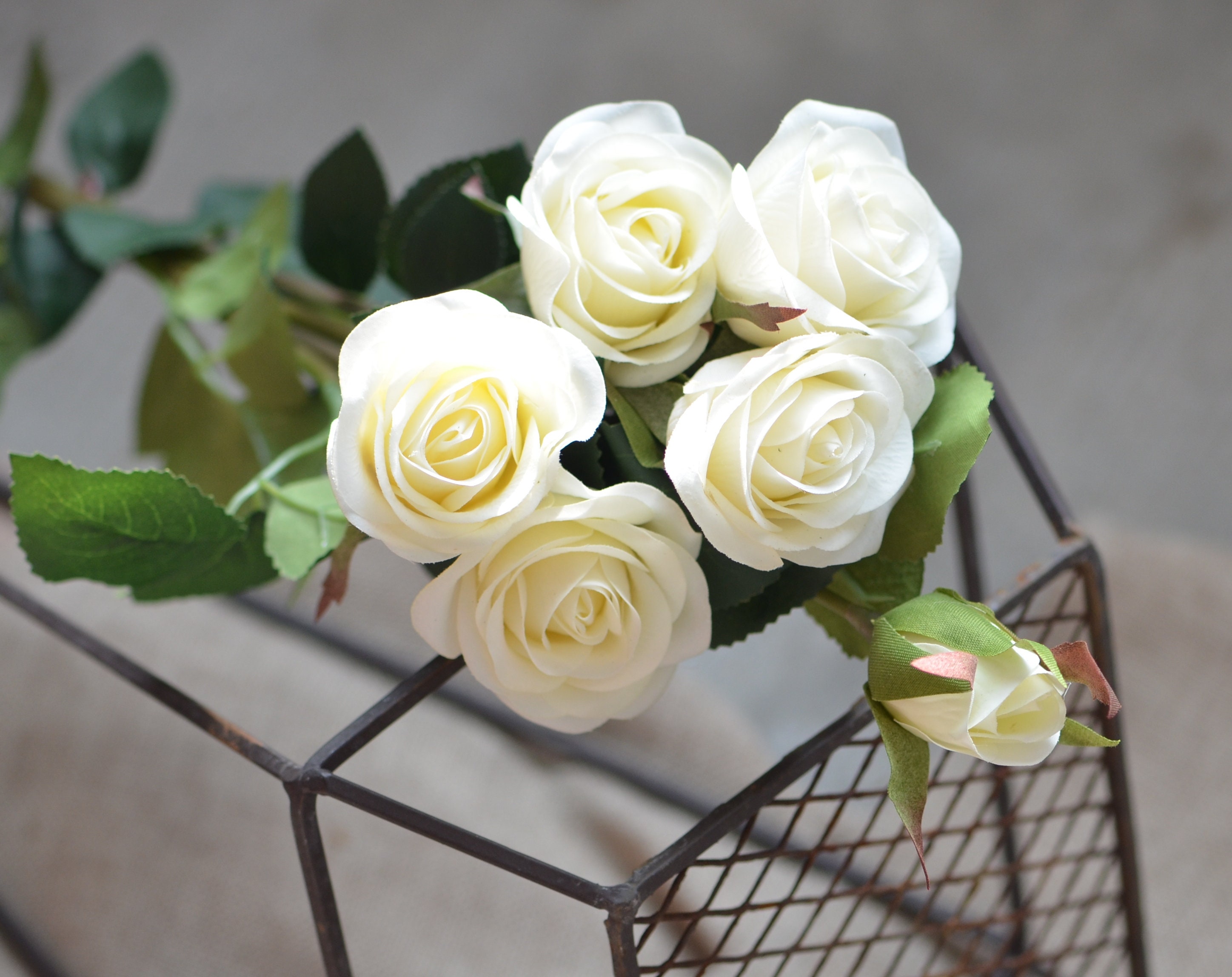 6 Heads Small Roses Real Touch Roses Ivory Roses Spray | Etsy