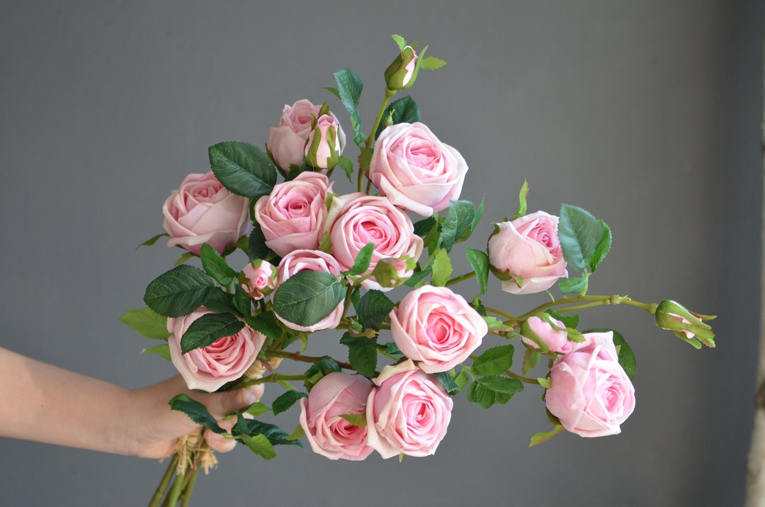 Rose Pink Real Touch Roses Bundle With 6 Flower Heads, Artificial Pink ...
