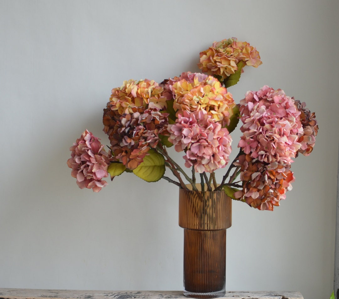 24.5" Fall Vintage Dried Look Hydrangeas-dusty Pink, Orange, Brown ...