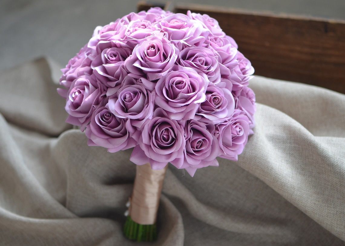 Lavender Mauve Roses Bridal Bouquet Real Touch Roses | Etsy