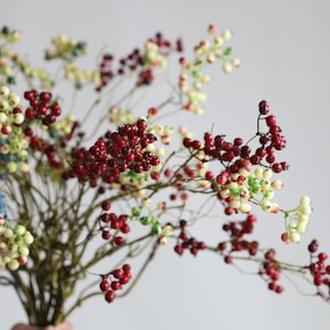 29" Faux Cranberry Branch, Decorative Cranberry Stem, Minimalist Style ...