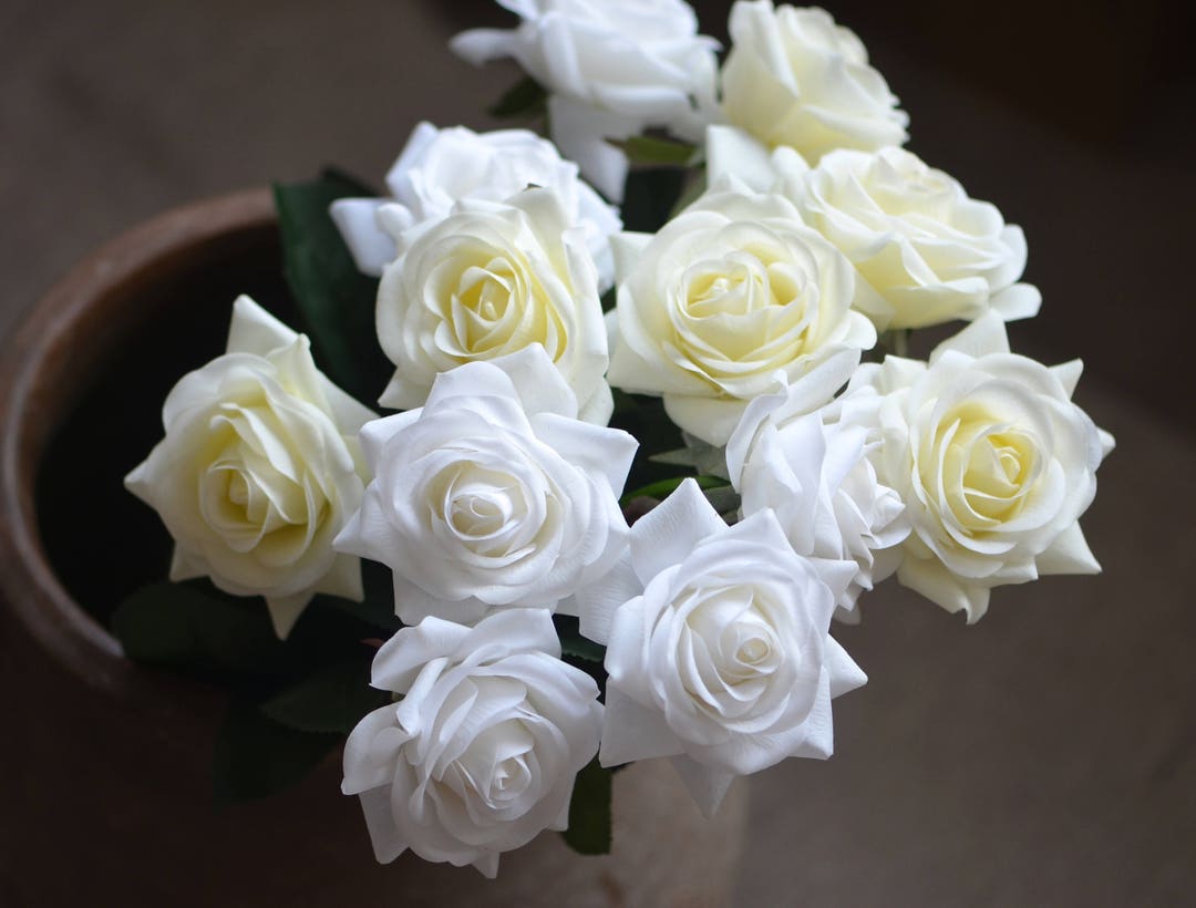 Ivory White Roses Real Touch Flowers Silk Roses DIY Wedding Flowers ...