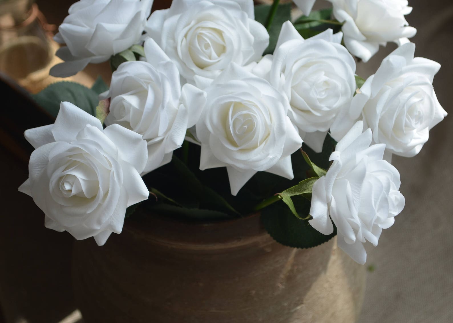 Bright White Roses Real Touch Flowers Silk Latex Roses DIY Wedding ...