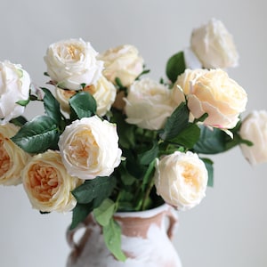 24” Faux Real Touch English Cabbage Roses-ivory, Extremly Realistic ...