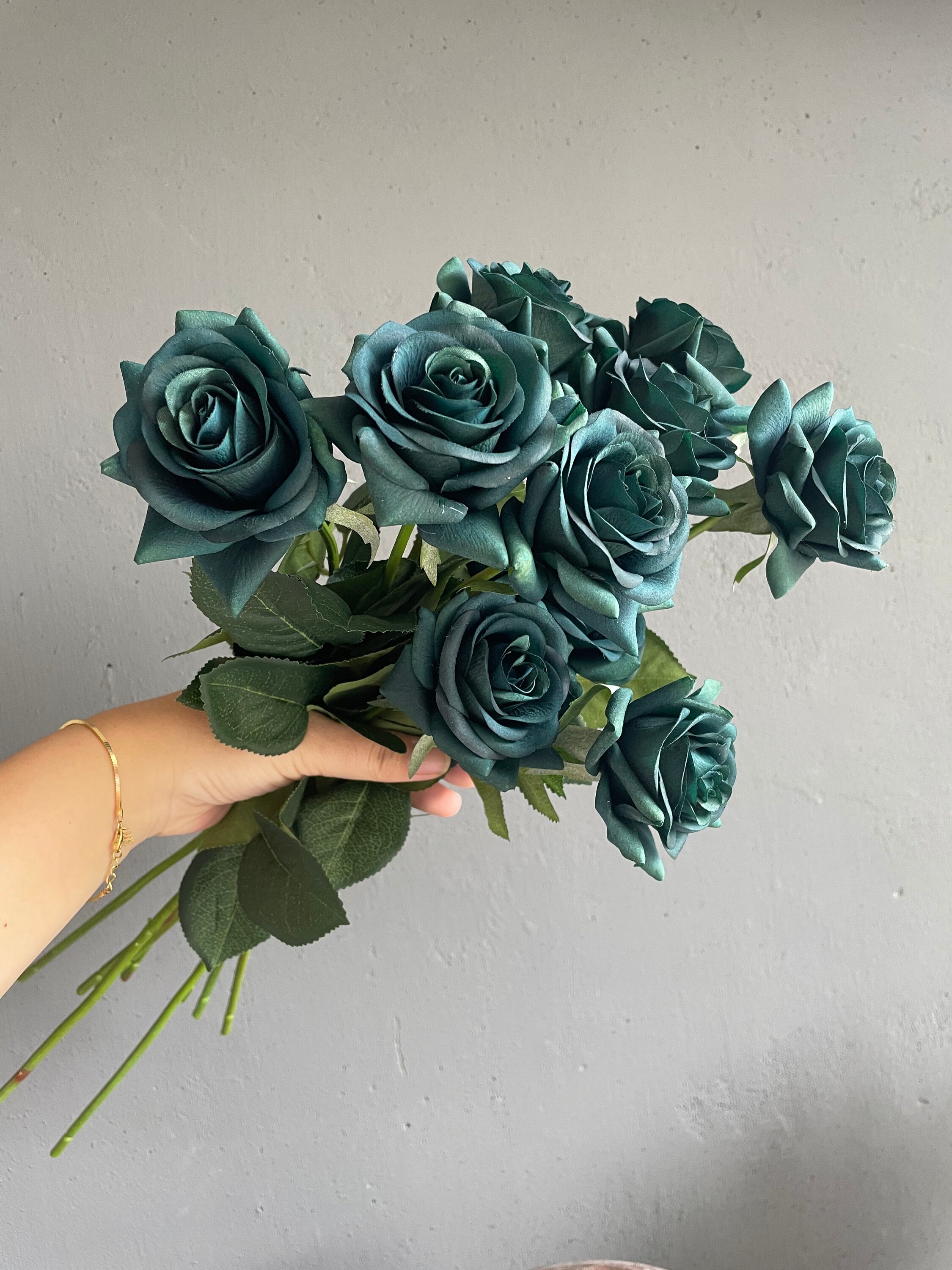 Real Touch Teal Rose Stem, Deep Green Faux Flowers, DIY Florals - Etsy