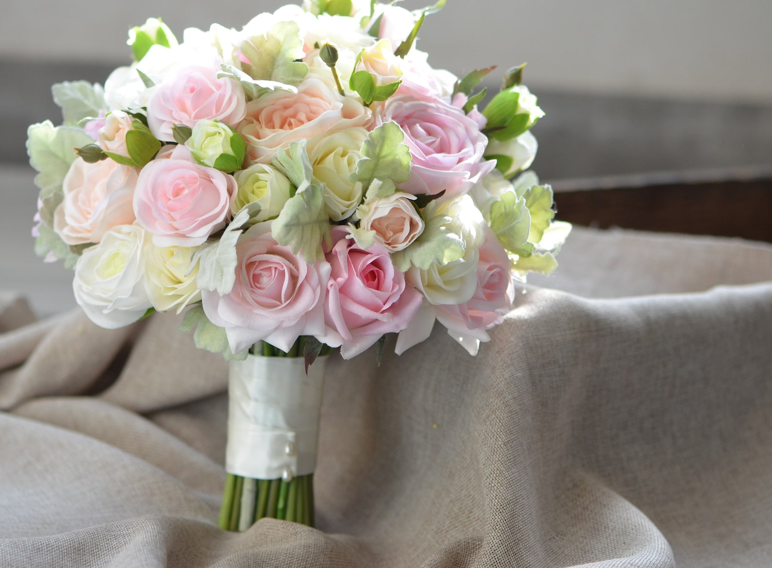 Pink Roses Bouquets Real Touch Pink Ivory Roses Bridal - Etsy