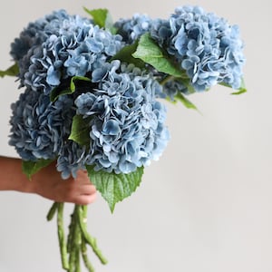 20" Luxury Realistic Dusty Blue Hydrangea Artificial Flowers, Faux Real ...