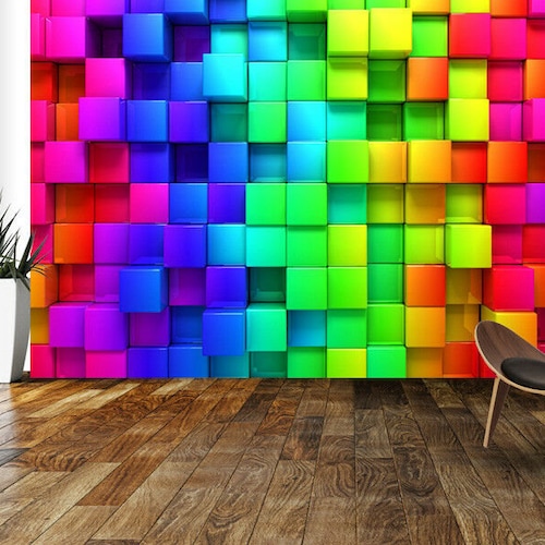 3D Cubes Colourful Wallpaper Photo Wall Mural Home Living Room - Etsy