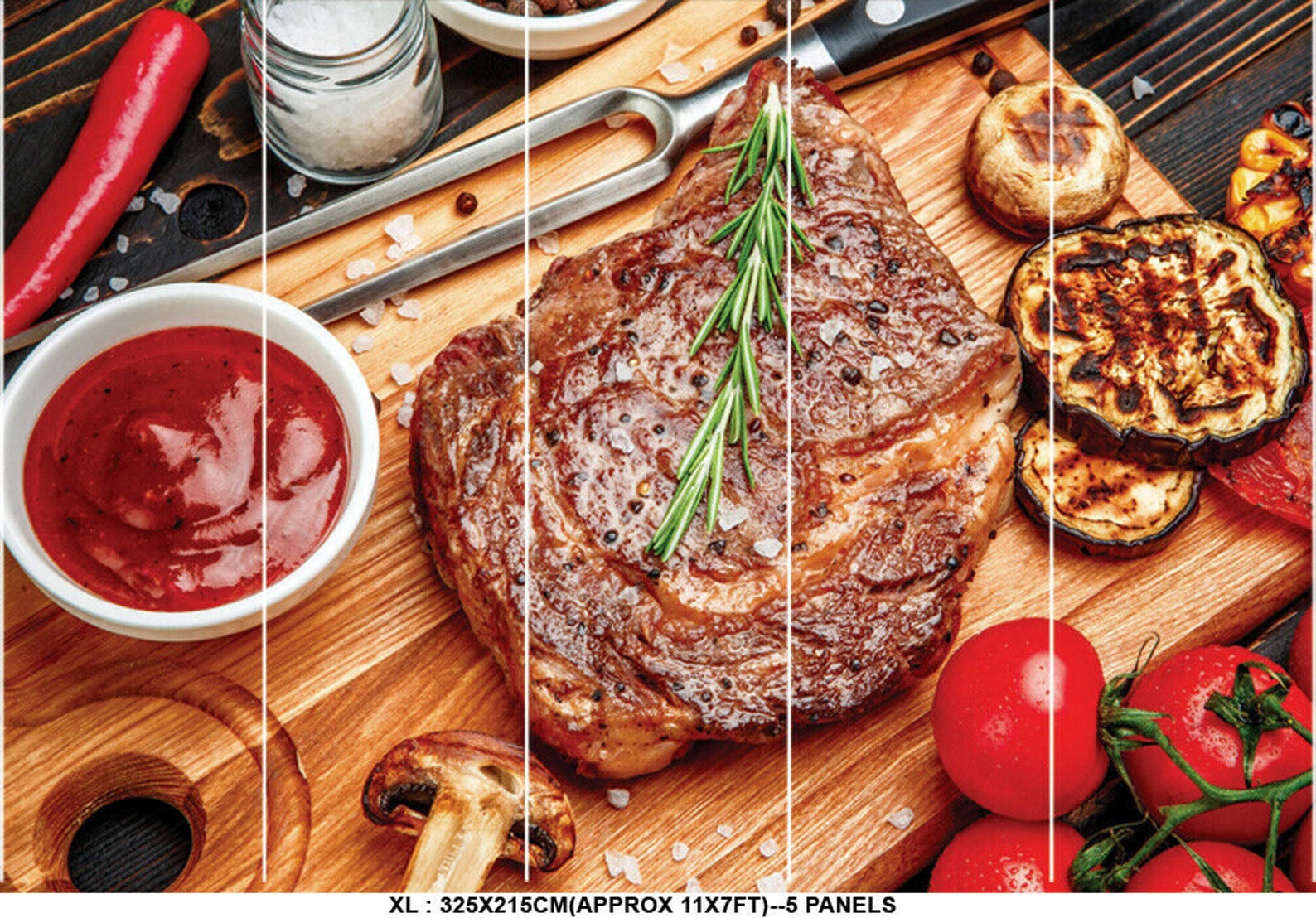 Steak BBQ Grill Meat Food Wallpaper Mural Restaurant Kitchen Poster ...