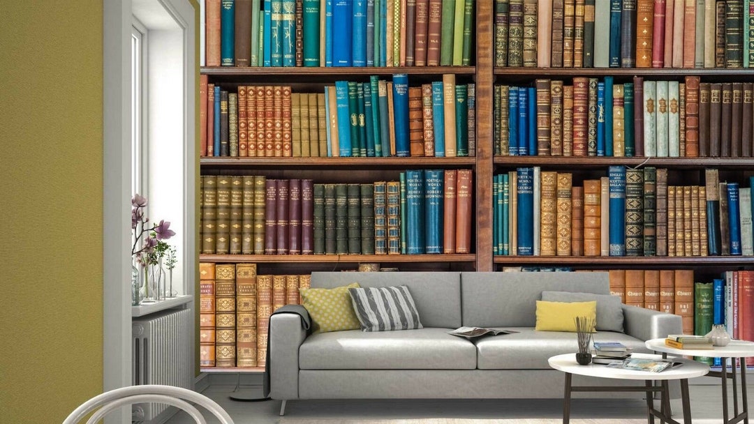 Bookcase Library Book Shelve Wallpaper Mural Photo Bedroom Poster DIY ...