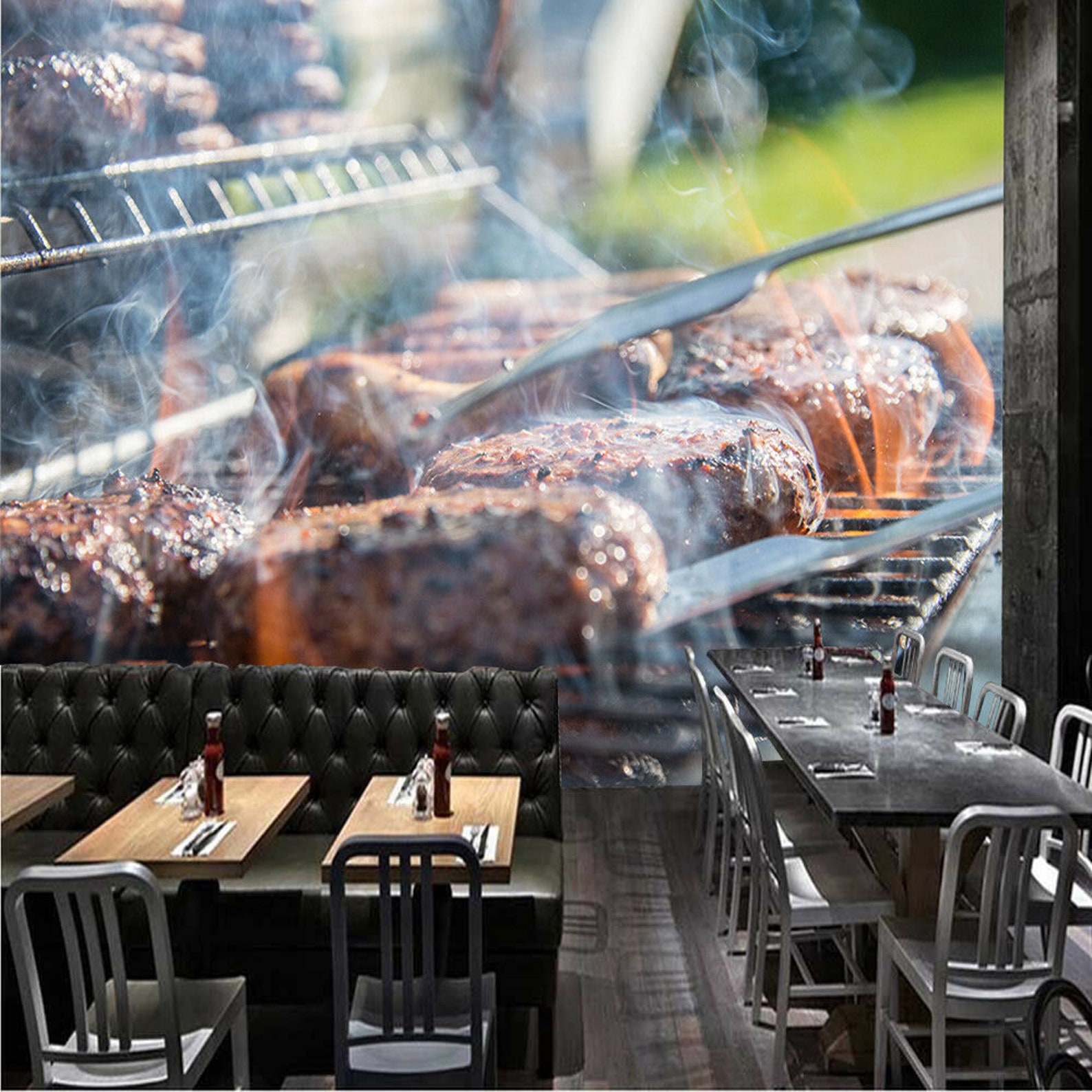 Barbecue Foods Drinks Burgers Wallpaper Mural Photo Kitchen - Etsy