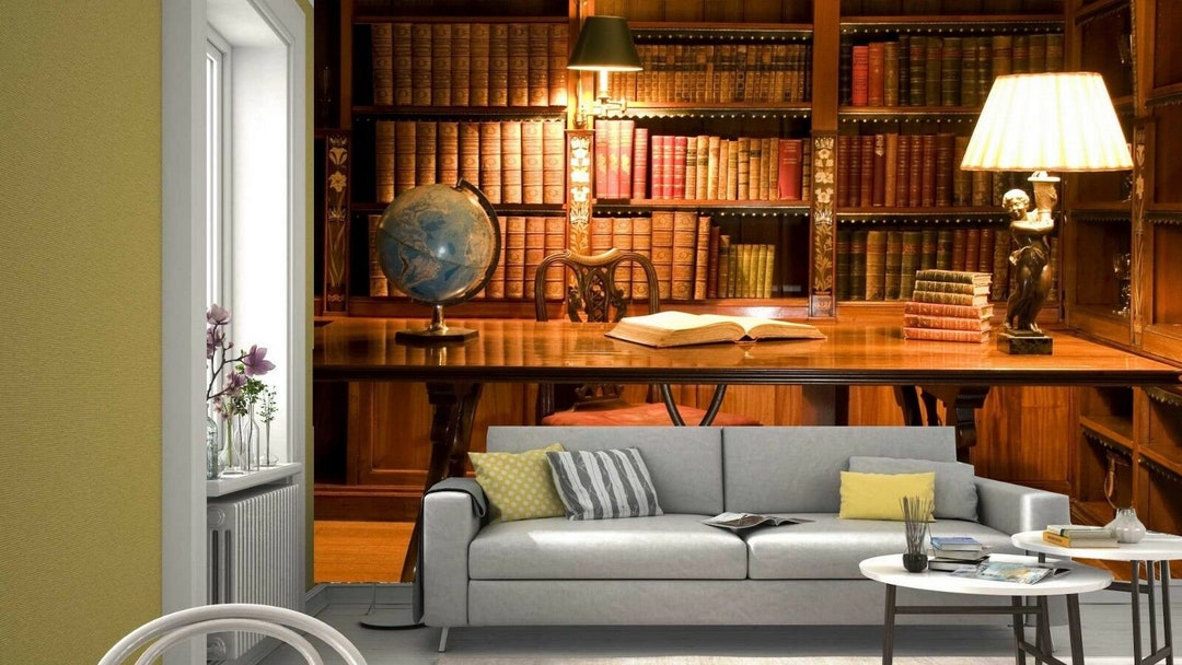 Bookcase Library Book Shelve Wallpaper Mural Photo Home Poster DIY ...