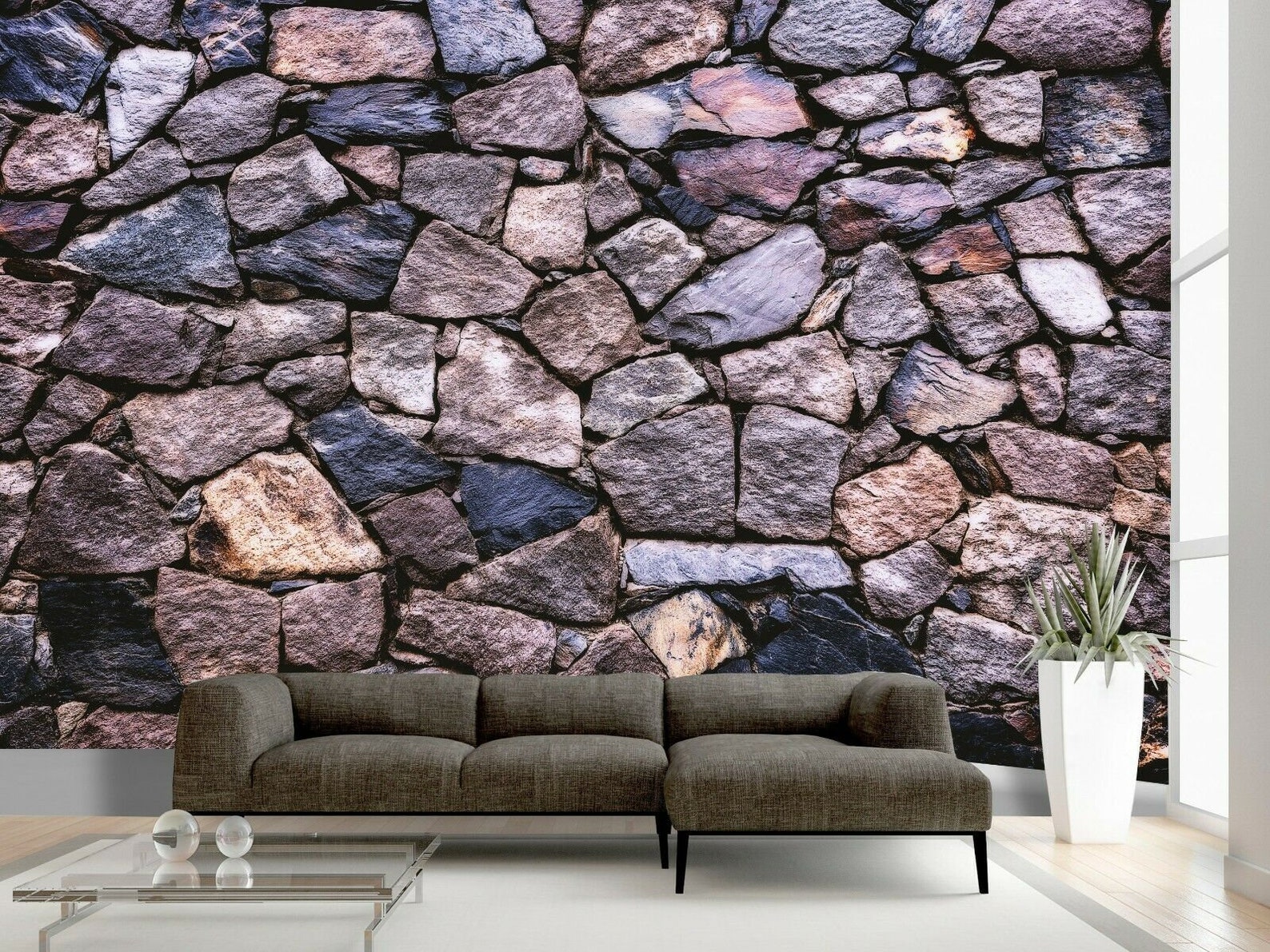 Stone Rock Bricks Wall Wallpaper Mural Photo Background Home - Etsy UK