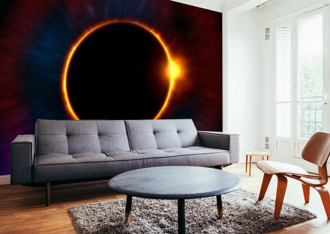 Space Sun Moon Eclipse Stars Planets Wallpaper Mural Photo | Etsy