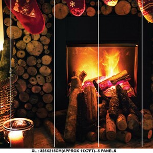 Fireplace Logs Woods Flames Photo Wallpaper Mural Livingroom Poster ...