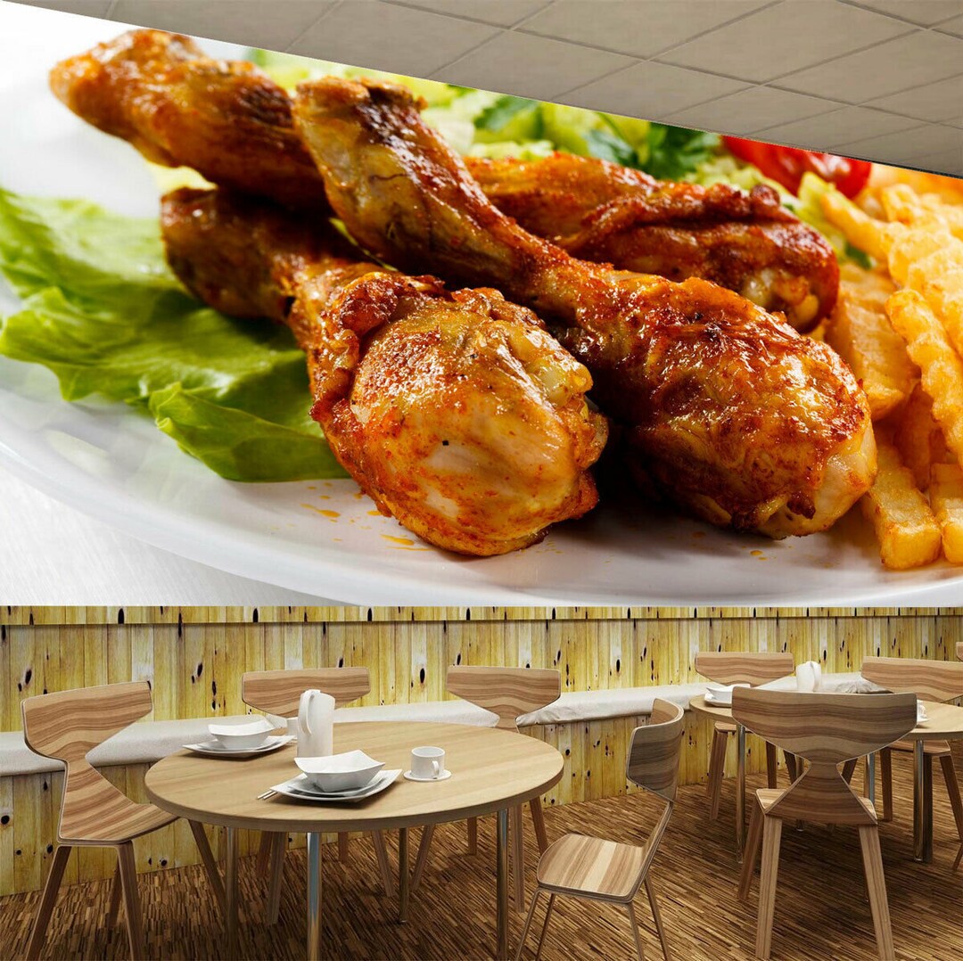 Chicken Chips Take Away Food Wallpaper Mural Photo Restaurant Kitchen ...