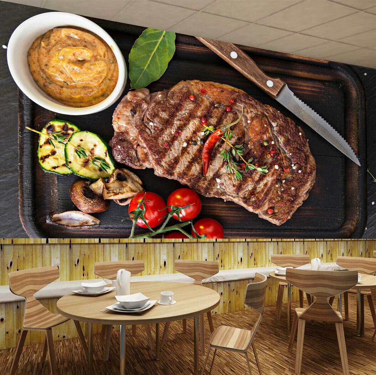 Steak Meat BBQ Grill Food Wallpaper Mural Photo Restaurant Kitchen ...